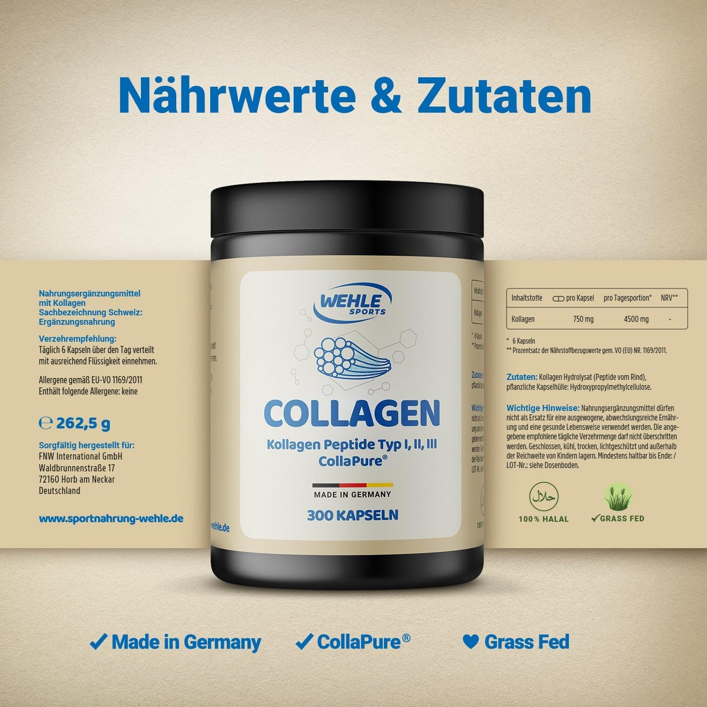 Wehle Sports Collagen Peptide - 300 Kollagen Kapseln